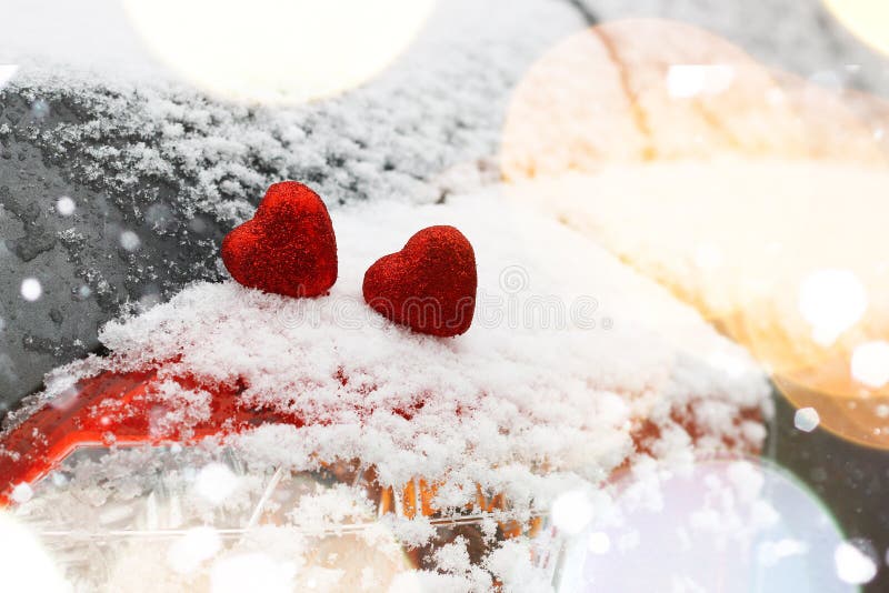 Snow hearts red winter two stock image. Image of romantic - 80806325