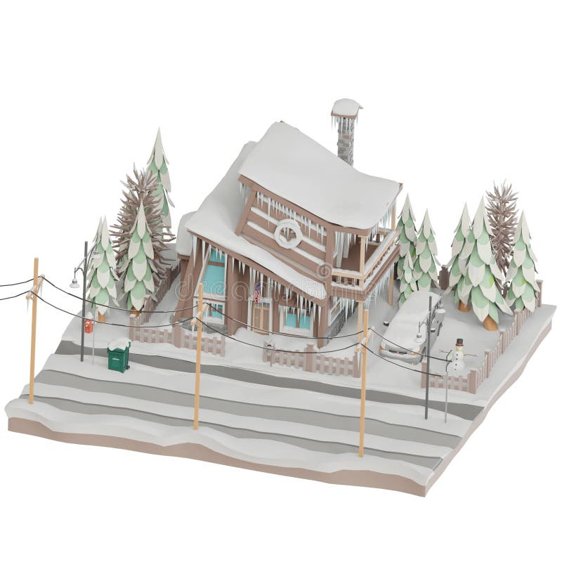 Snow House with Coniferous Trees ,light Poles Etc Perspective View ...