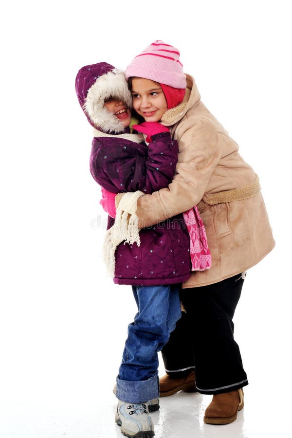Snow Hugs stock image. Image of child, furry, enjoying - 3812235