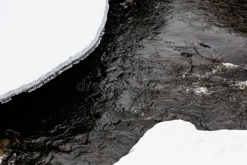 Snow and Ice above River stock image. Image of black - 81326155