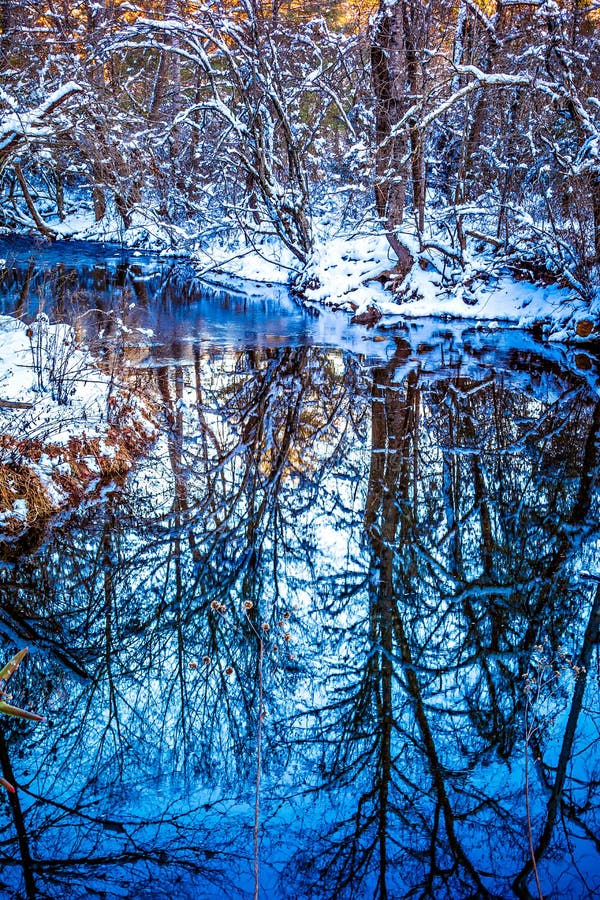 Snow and Ice Covered Mountain Stream Stock Image - Image of north ...