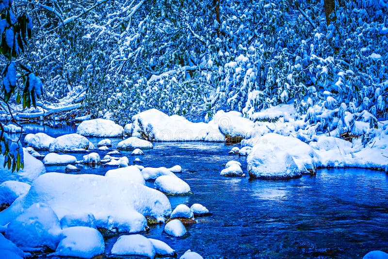 Snow and Ice Covered Mountain Stream Stock Image - Image of scene ...