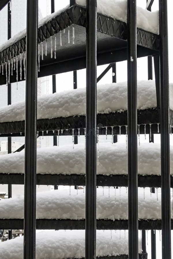 Snow and Ice Crystals on the Fire Escape Stock Image - Image of ...