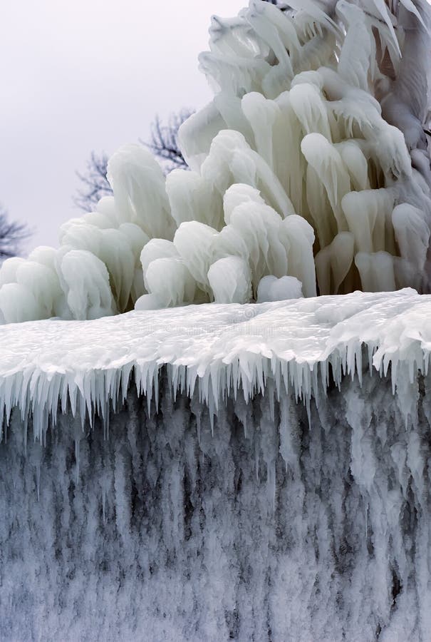 Snow, Ice and Frost on the Stones and Objects on the Pier. Stock Photo ...