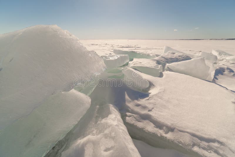 Snow, Ice, Hummocks on Snow-covered Ice of Lake. Stock Photo - Image of ...