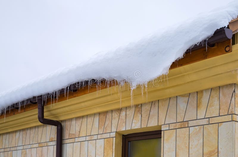 Snow and Ice on the Roof and Rain Gutter. Stock Image - Image of eaves ...