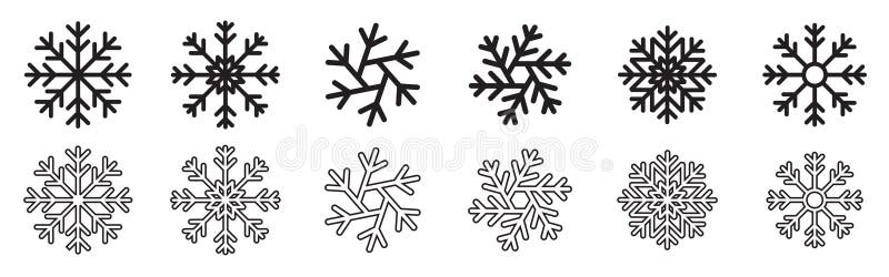 Snow Icon Snow Flake Black and Outline Icon Bundle Stock Vector ...