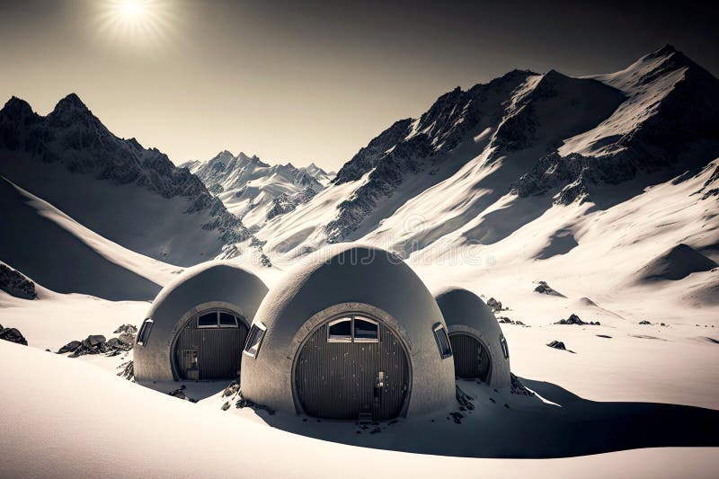 Snow Igloo Built in Valley between Snow-covered Fells Stock ...
