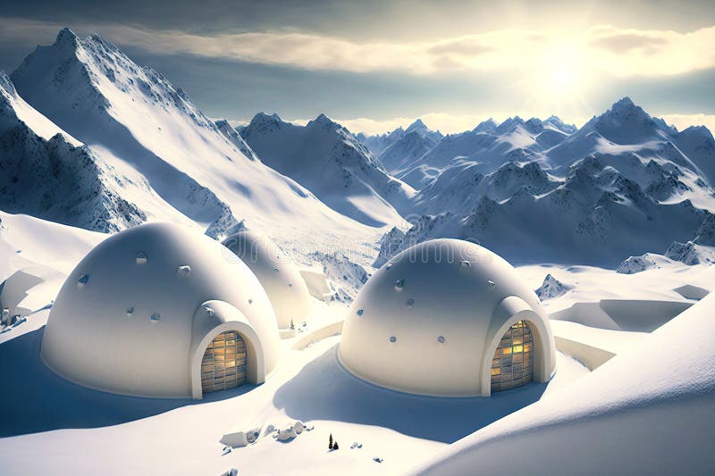 Snow Igloo Built in Valley between Snow-covered Fells Stock ...