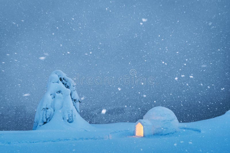 Snow Igloo Luminous from the Inside Stock Photo - Image of architecture ...