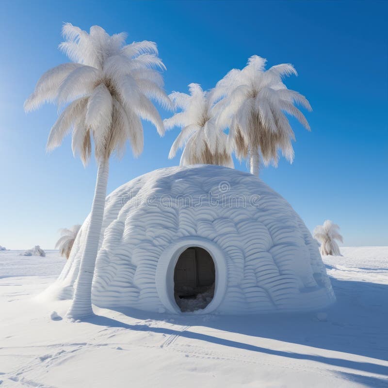 A Snow Igloo with Palm Trees Stock Illustration - Illustration of ...