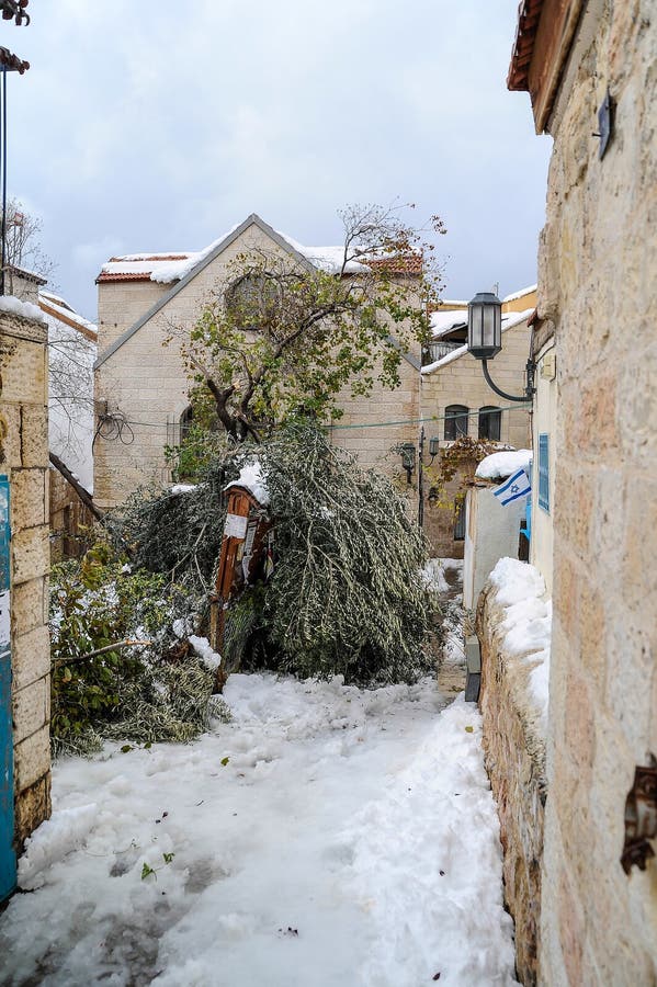 Jerusalem in snow editorial photo. Image of town, nature - 35981636