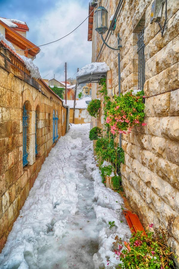 Snow in Jerusalem stock image. Image of december, city - 47842429