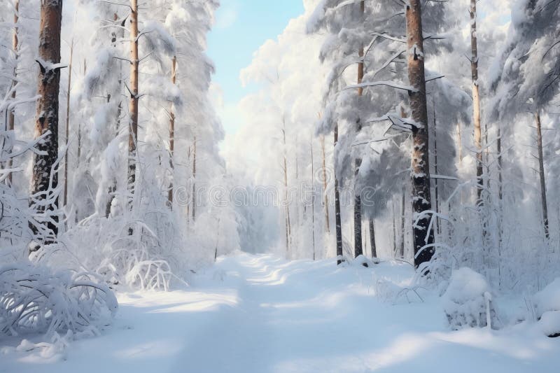 Snow-laden Forest Pathway Inviting a Tranquil Winter Walk, AI Generated ...