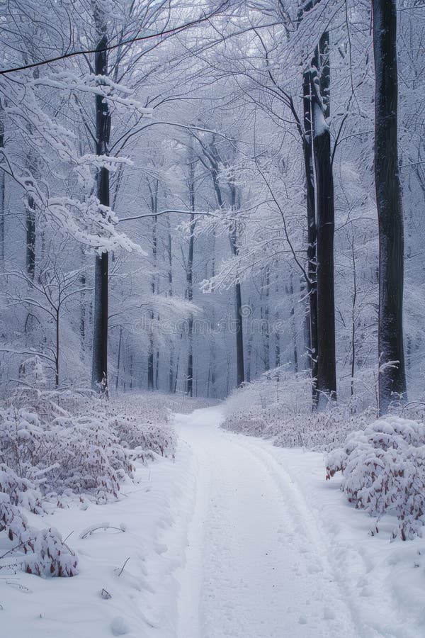 Snow-laden Trees Form a Captivating Arch Over a Secluded Forest Path in ...