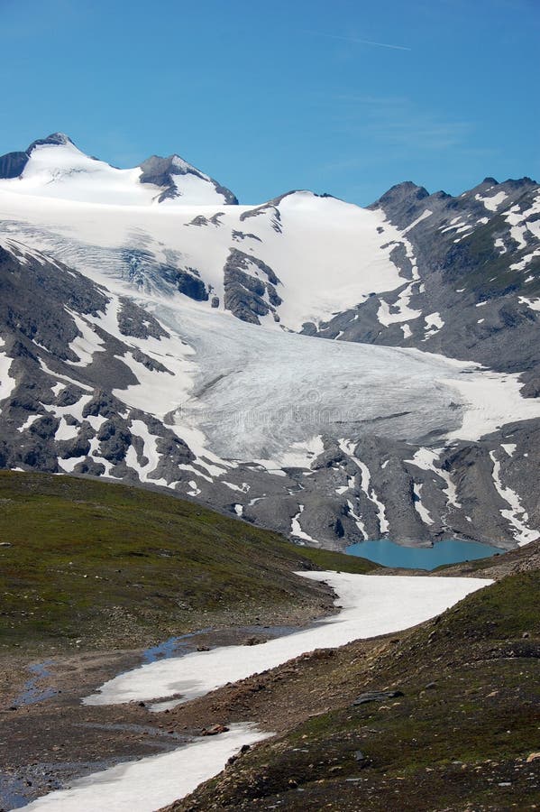 Snow and lake in summer stock photo. Image of slopes - 10952086