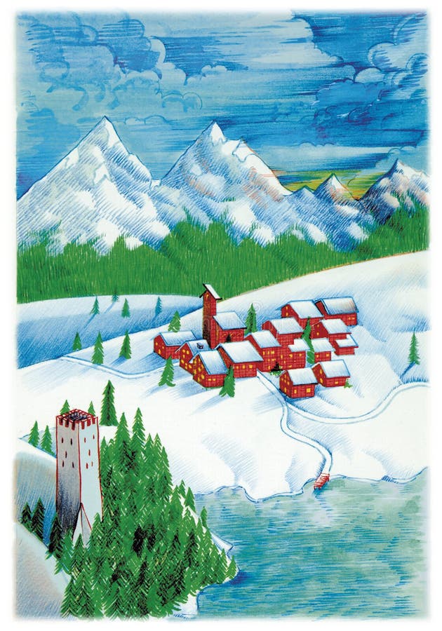 Snow land and tower stock illustration. Illustration of landscape ...