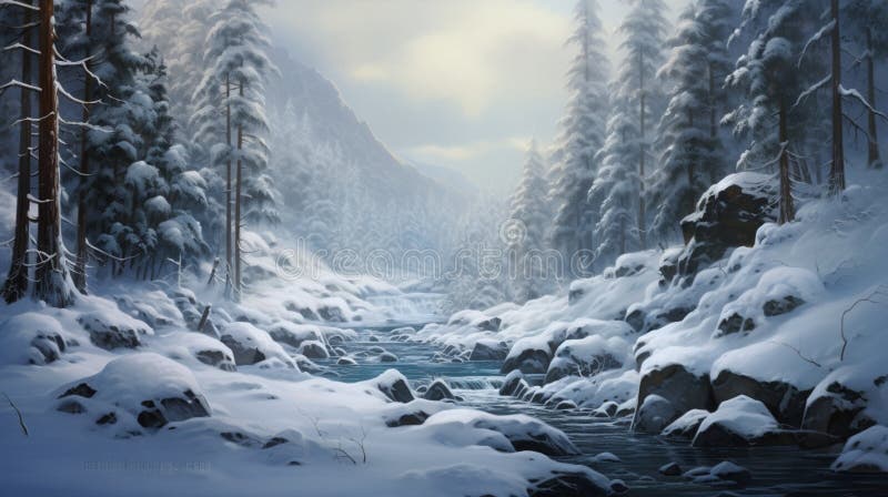 Beautiful View of Snow Lanscape Falling Over the Trees Stock ...