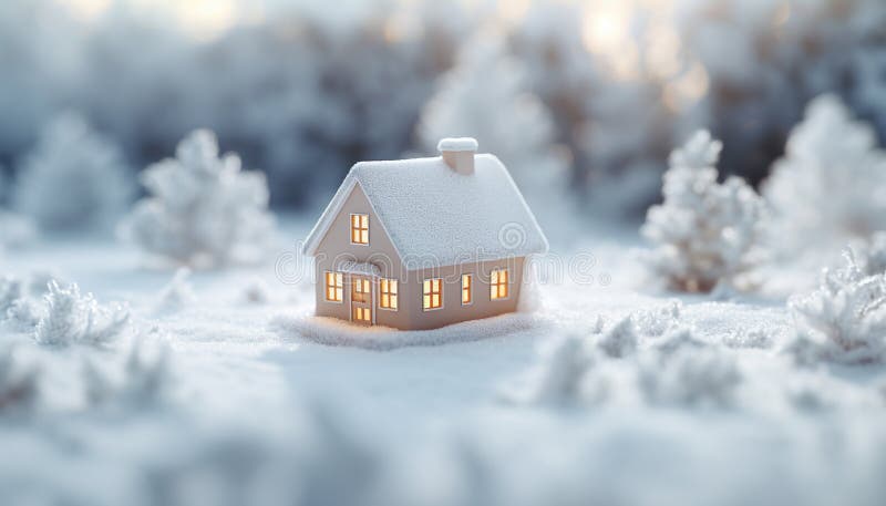 Snow Landscape with Cute Snow Covered Small House Stock Illustration ...