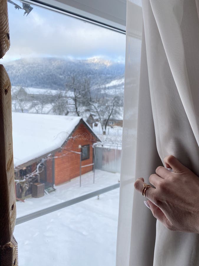 Snow Landscape View through the Window Stock Image - Image of season ...