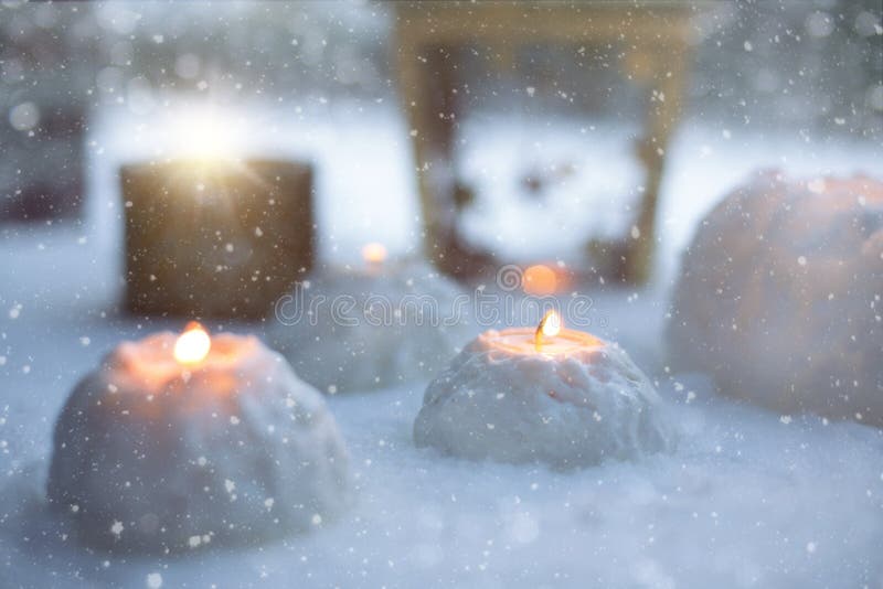 Snow lanterns stock image. Image of candlelight, frost - 88037935