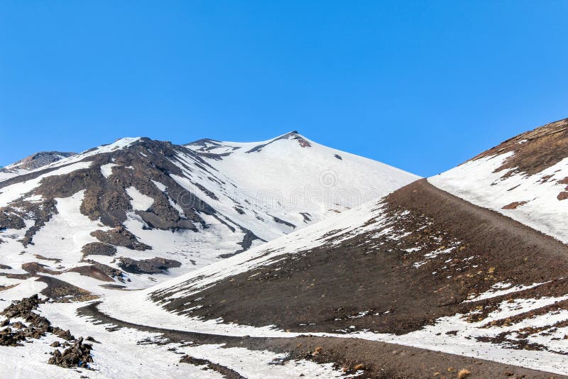 Snow on Lava Stone on Mount Etna Stock Image - Image of mount, view ...