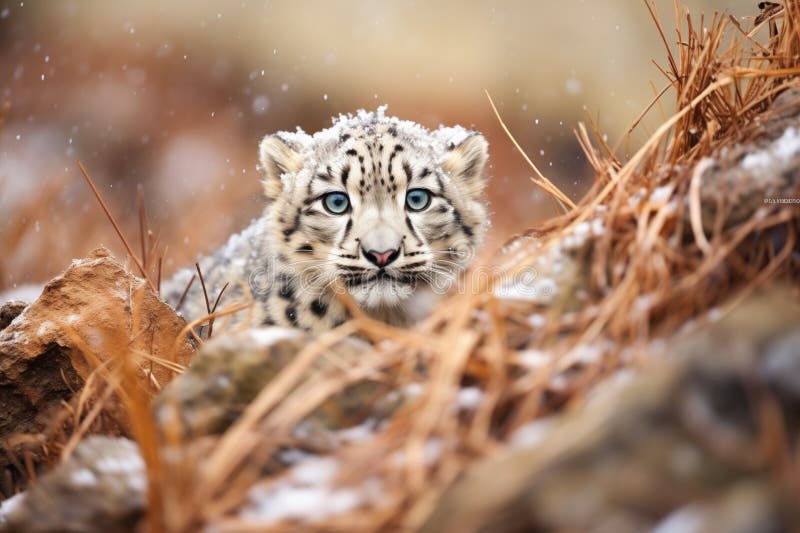 Snow Leopard Camouflaged among Icy Rocks Stock Image - Image of ...