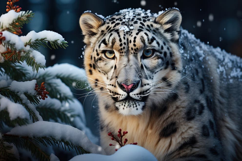 Snow Leopard in the Snow Covered Mountains Stock Illustration ...