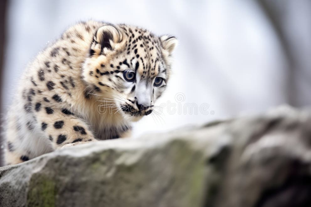 Snow Leopard Crouched on a Rocky Ledge Stock Illustration ...