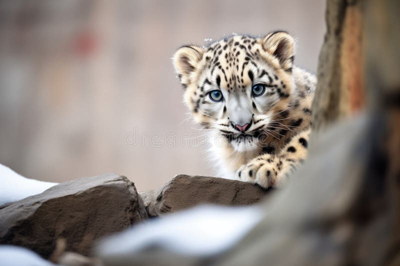 Snow Leopard Crouched on a Rocky Ledge Stock Illustration ...