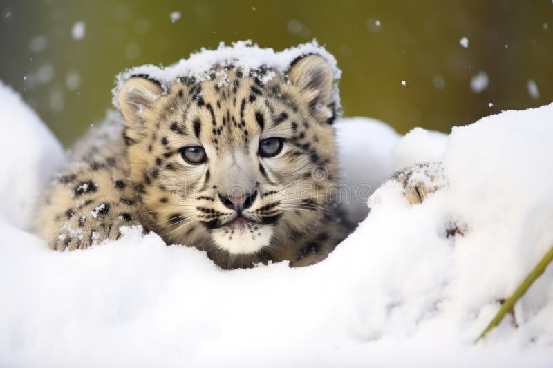 Snow Leopard Cub Playfully Rolling in the Snow Stock Photo - Image of ...