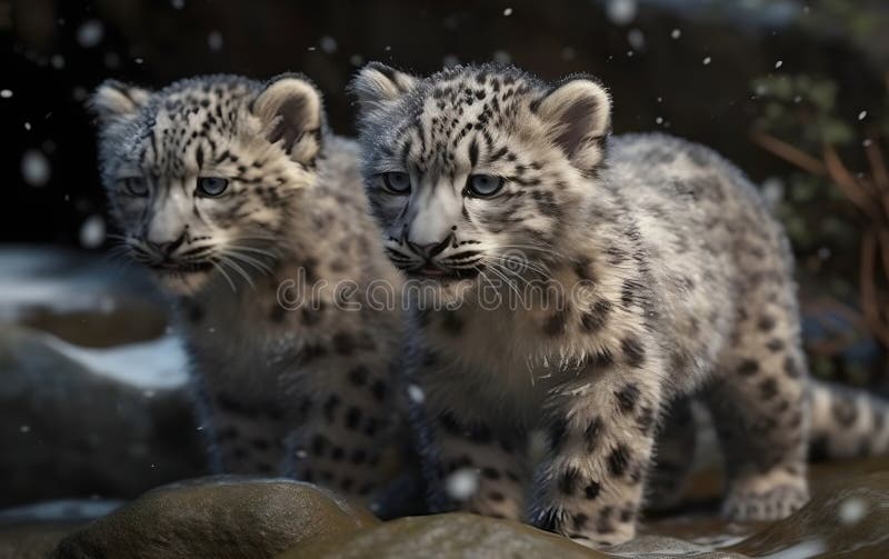 Snow Leopard Cubs, Generative AI Stock Illustration - Illustration of ...