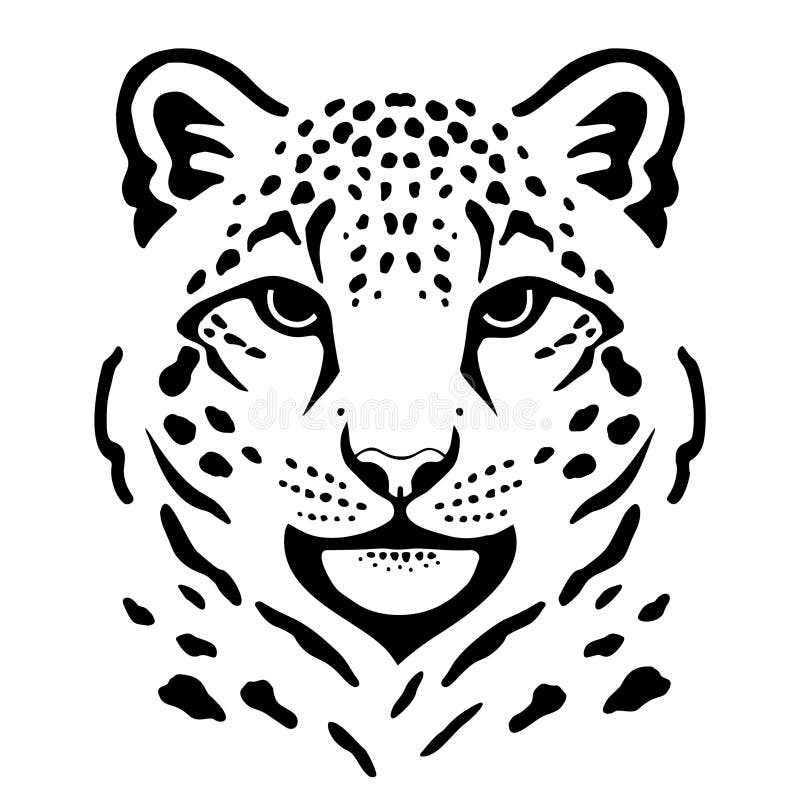 Snow Leopard Face in Black and White Design on White Background Stock ...
