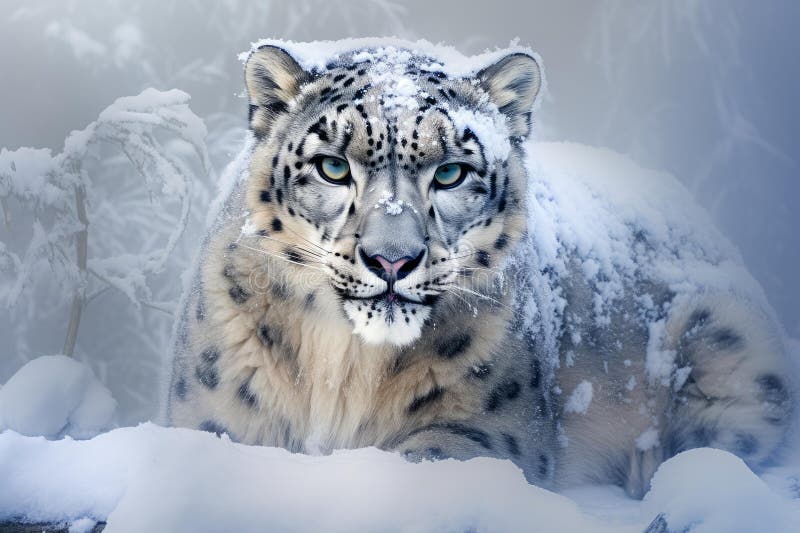 Snow leopard. Generate Ai stock illustration. Illustration of feline ...