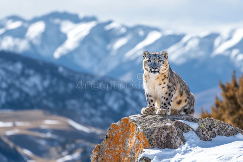 A Snow Leopard in a Mountainous Landscape, Detailed and Majestic ...