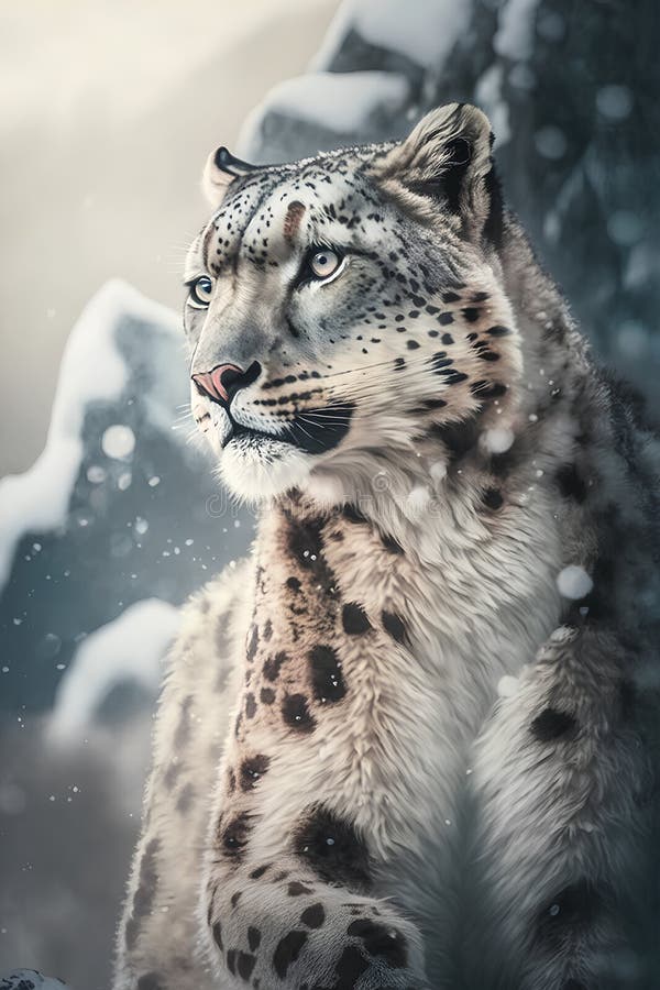 Snow Leopard (Panthera Uncia) Portrait in Winter Stock Illustration ...