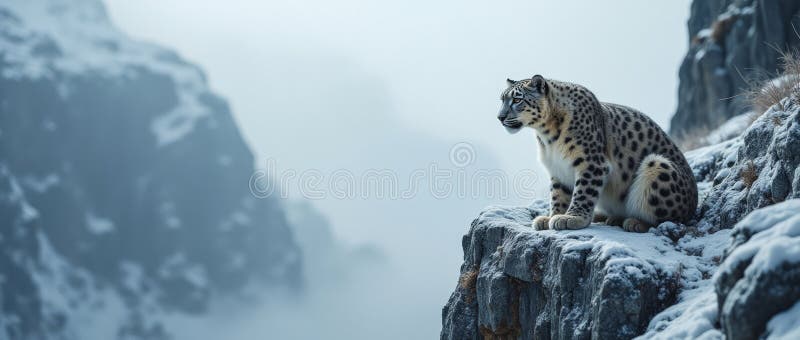 Snow Leopard Perched on Rocky Cliff in the Himalayan Mountains Stock ...