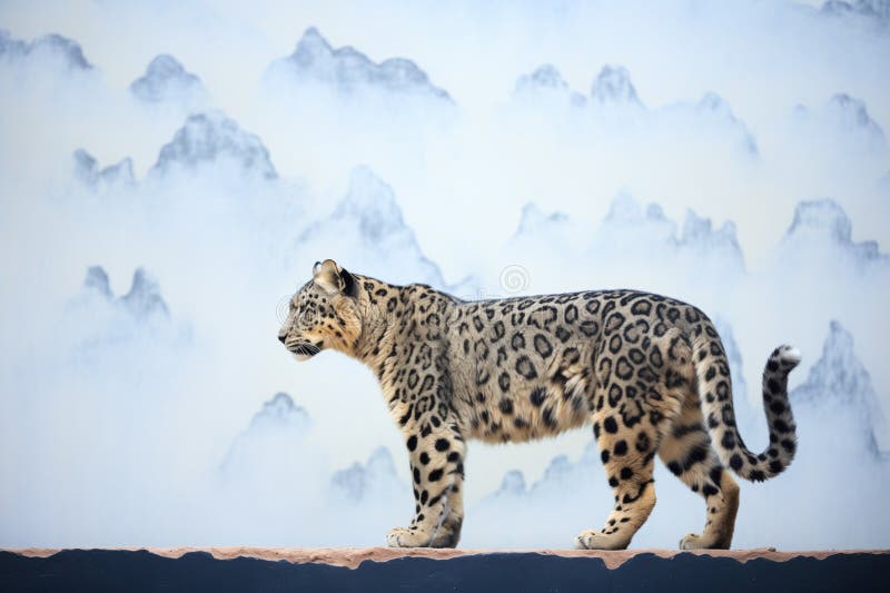 Snow Leopard Silhouette Against Himalayan Backdrop Stock Image - Image ...