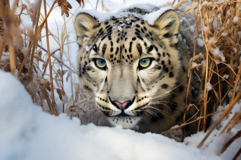 A Snow Leopard Stalking Its Prey in the Wild Stock Image - Image of ...