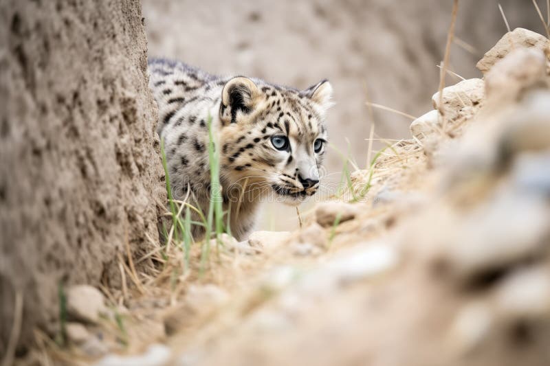 Snow Leopard Stalking Prey in Himalayan Terrain Stock Image - Image of ...
