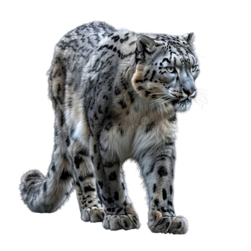 A Snow Leopard Standing with Its Fur Showing Its Spots Stock ...