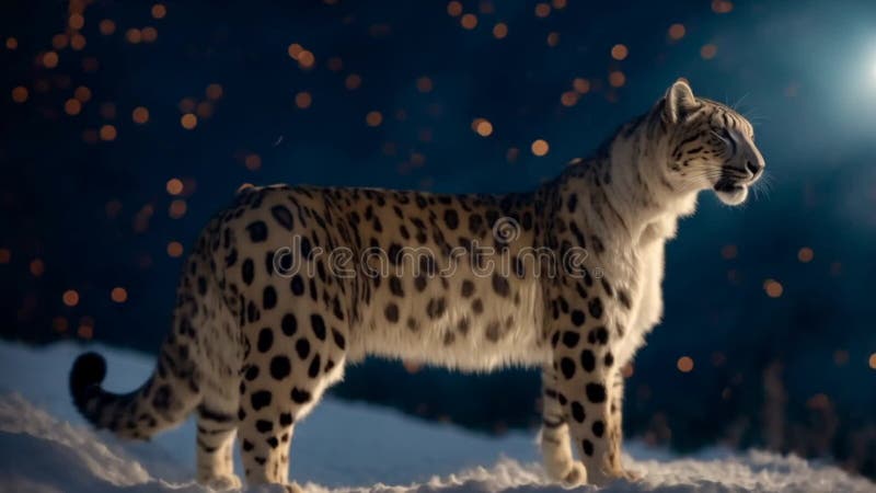 Snow Leopard Standing in Snow at Night. Generative AI Stock Video ... Snow Leopard Standing in Snow at Night. Generative AI Stock Video ...