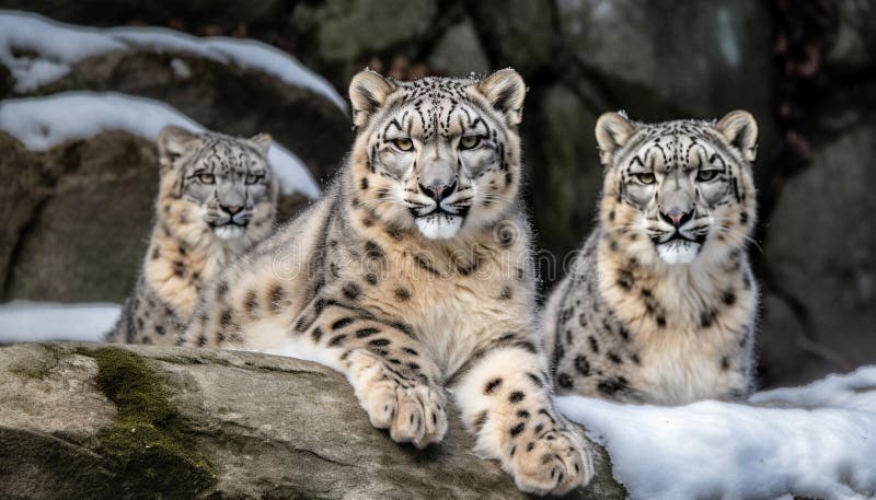 Snow Leopard Staring, Majestic, in the Wilderness Generated by AI Stock ...