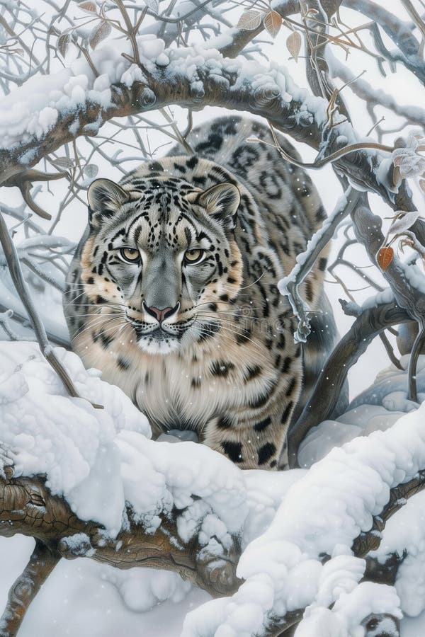 Snow Leopard Utilizing Its Exceptional Camouflage in White Snowy ...