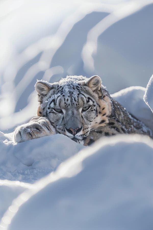Snow Leopard Utilizing Its Exceptional Camouflage in White Snowy ...