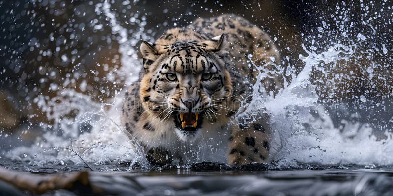Snow leopard in the water stock illustration. Illustration of closeup ...