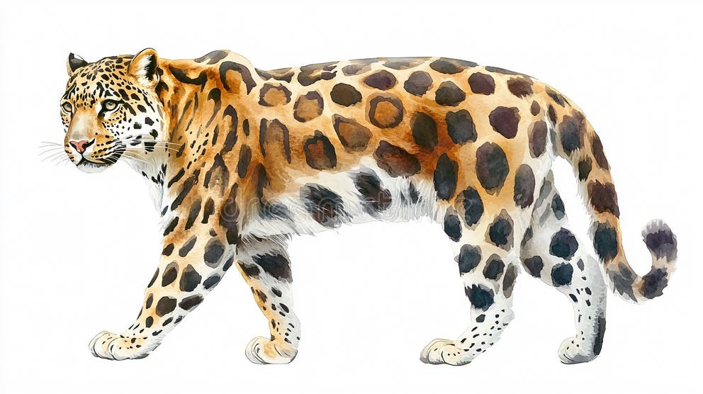 Snow Leopard Watercolor on White Background for Design Projects Stock ...