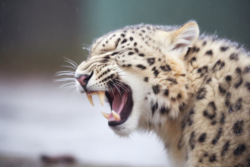 Snow Leopard Yawning, Showing Teeth Stock Image - Image of fauna ...