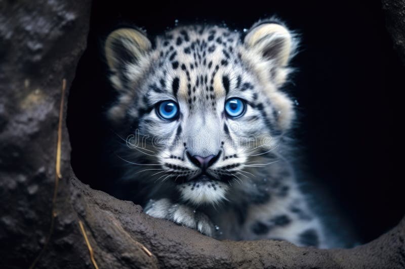 A Snow Leopards Bright Blue Eyes in a Close-up Shot Stock Image - Image ...