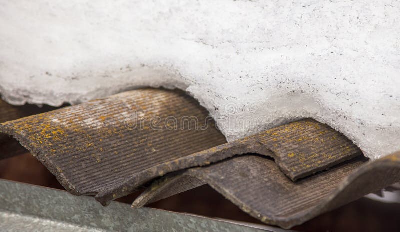 Snow lies on a slate roof stock image. Image of close - 158569795
